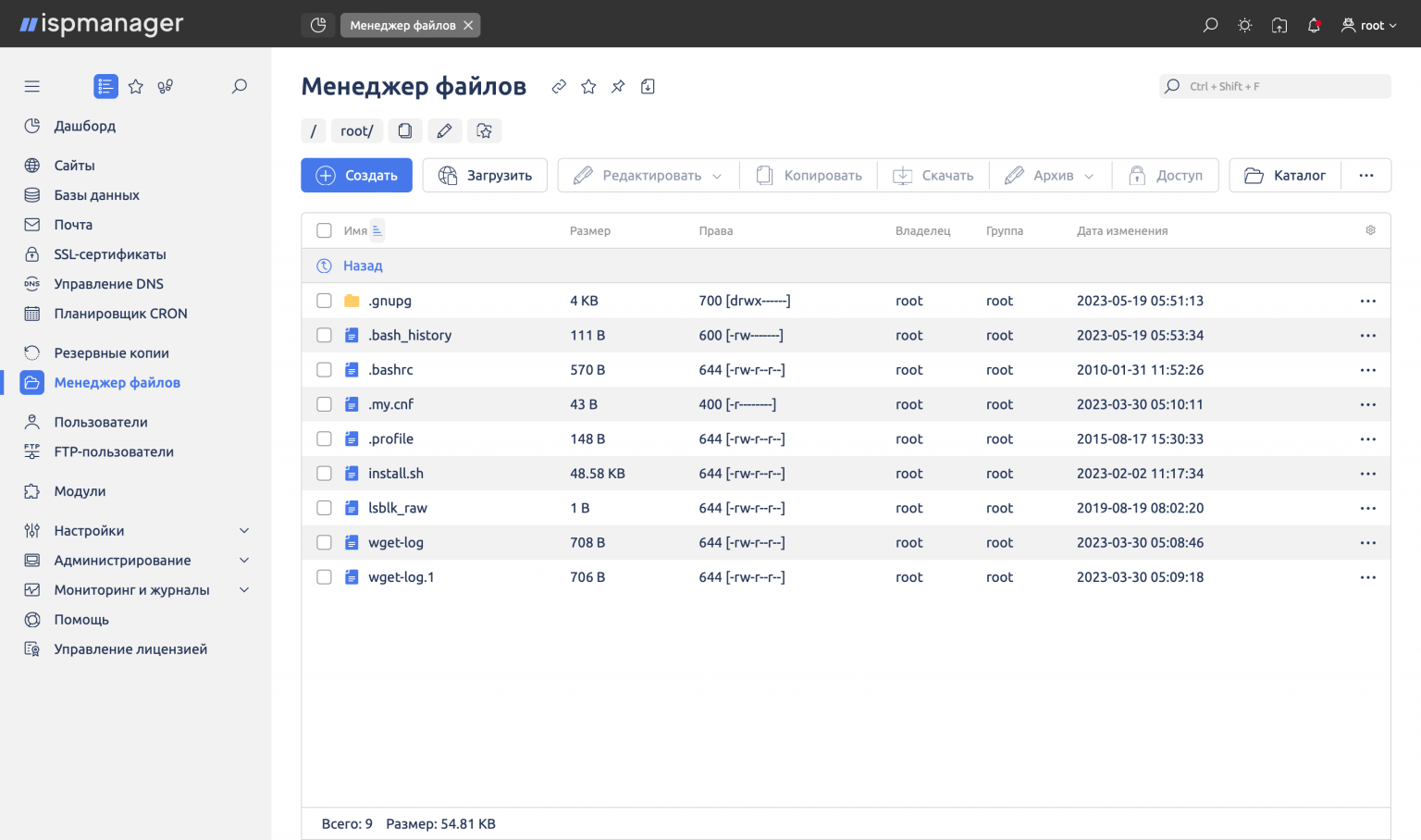 RUVDS ispmanager - Панель управления виртуальными серверами